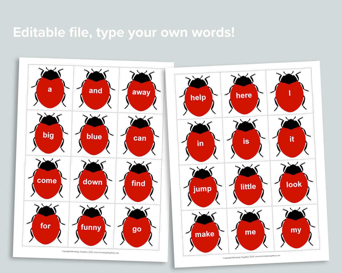 Editable Bug Sight Word Cards Freebie – Mornings Together