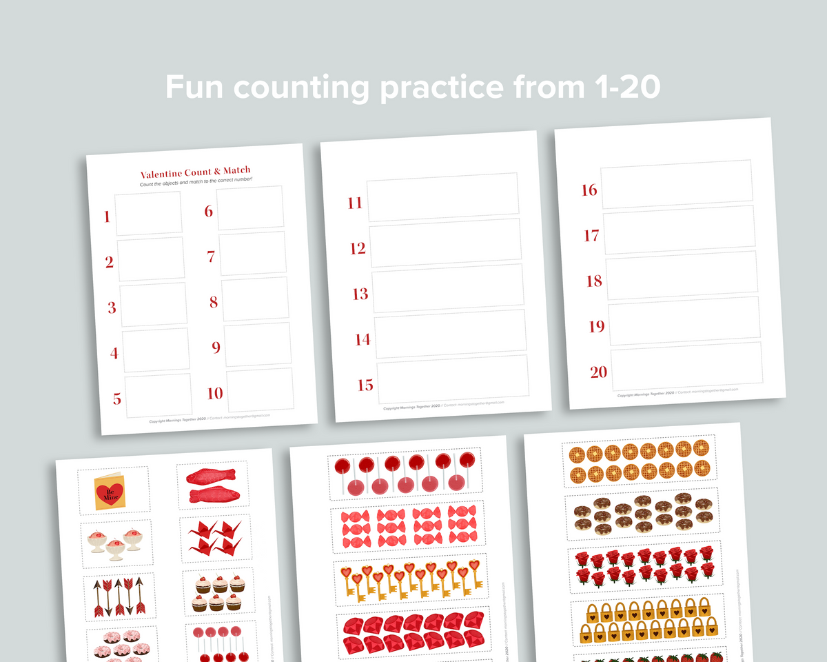 Valentine's Day 1-20 Count and Match Activity – Mornings Together