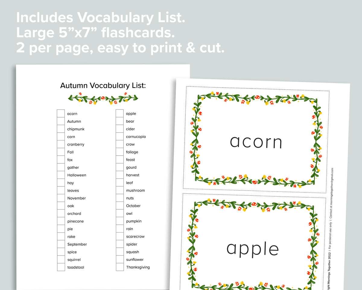 Autumn Vocabulary Cards Freebie – Mornings Together